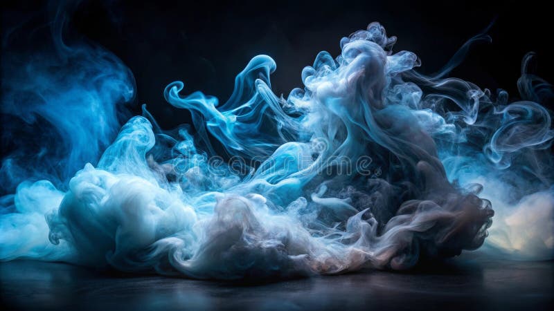 Abstract Swirling Blue and Gray Smoke Cloud Formation on Dark ...