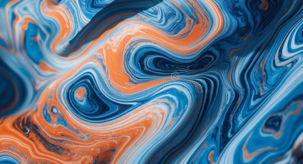 Abstract Swirling Blue Orange Marble Texture Background. Stock Photo ...