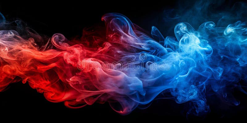 Abstract Swirling Blue and Red Smoke on a Dark Background Creating a ...