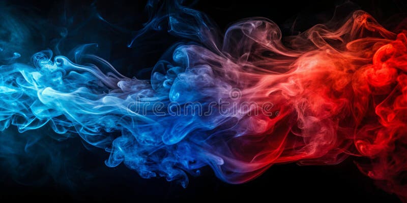 Abstract Swirling Blue and Red Smoke on a Dark Background Creating a ...