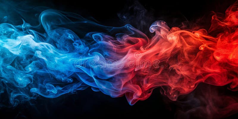 Abstract Swirling Blue and Red Smoke on a Dark Background Creating a ...