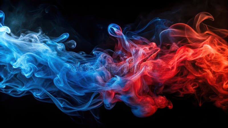 Abstract Swirling Blue and Red Smoke Design on Black Background ...