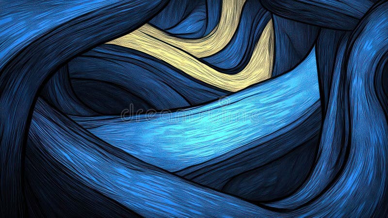 Abstract Swirling Blue and Yellow Lines Create a Dynamic, Textured ...