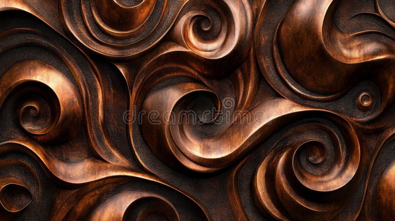 Abstract Swirling Bronze Carved Wall Panel Design Stock Illustration ...