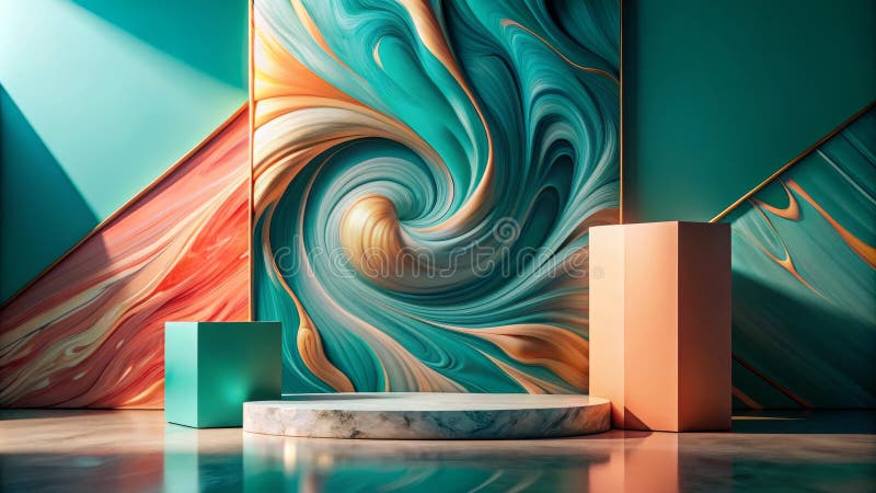 Abstract Swirling Color Display with Modern Minimalist Platforms ...