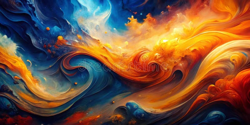 Abstract Swirling Colors of Blue, Orange, and Gold Create a Vibrant ...