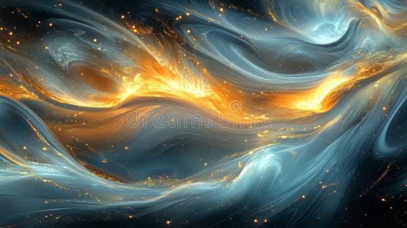 Abstract Swirling Cosmic Nebula Background with Glowing Gold and Blue ...