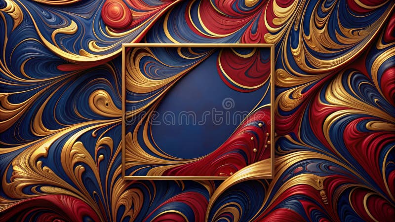 Abstract Swirling Design with Gold Frame and Deep Hues. Generative AI ...