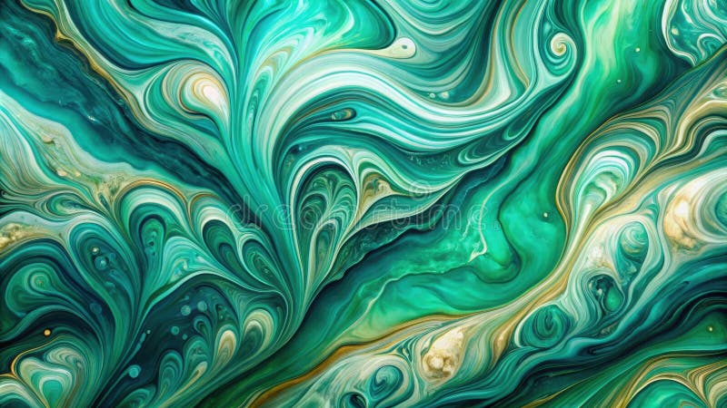 Abstract Swirling Emerald and Gold Fluid Art Design. Generative AI ...