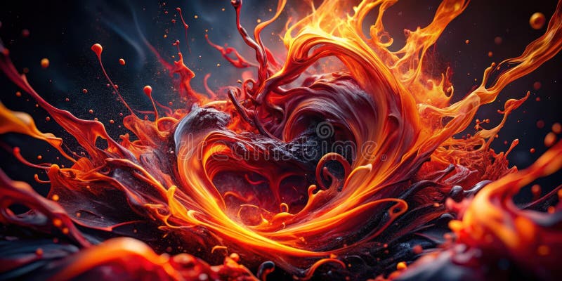 Abstract Swirling Fiery Molten Lava Heart Shape Splash. Generative AI ...