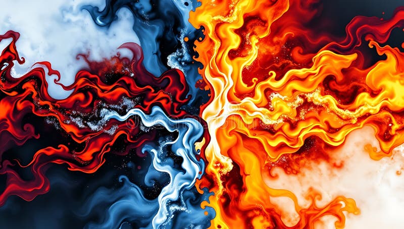 Abstract Swirling Fire and Ice Colliding Art Stock Illustration ...