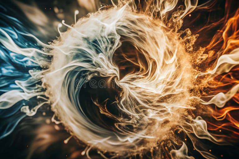 Abstract Swirling Fire and Ice Vortex on Dark Background Stock ...