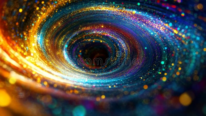 Abstract Swirling Galaxy Vortex with Colorful Particles on Dark ...