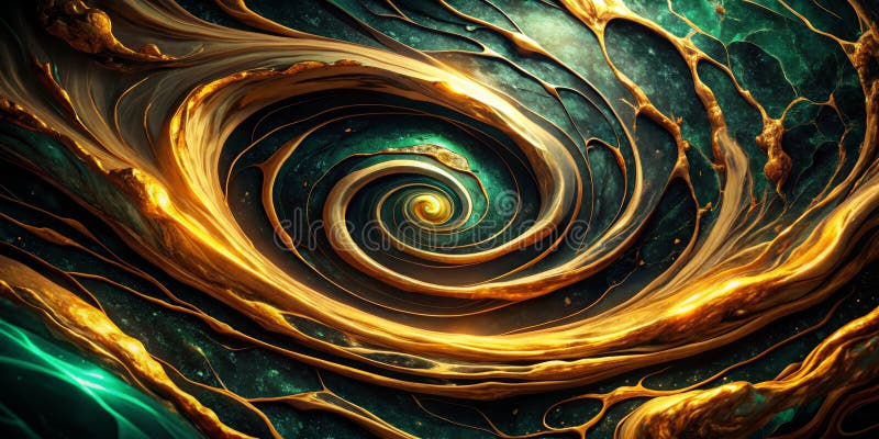 Abstract Swirling Gold and Emerald Green Design with a Central Vortex ...