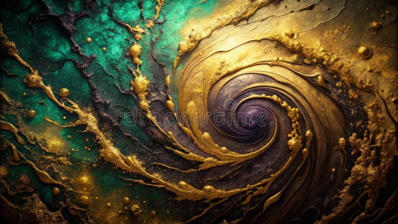Abstract Swirling Gold and Emerald Green Paint Texture with a Deep ...