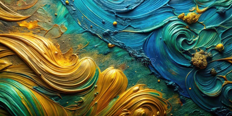 Abstract Swirling Gold and Teal Paint Texture a Rich Visual Masterpiece ...