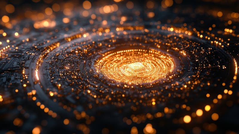 Abstract Swirling, Golden Light Energy Vortex, Dark Background Stock ...