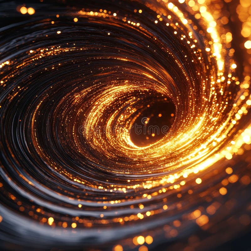 Abstract Swirling Golden Particles Vortex on a Black Background ...