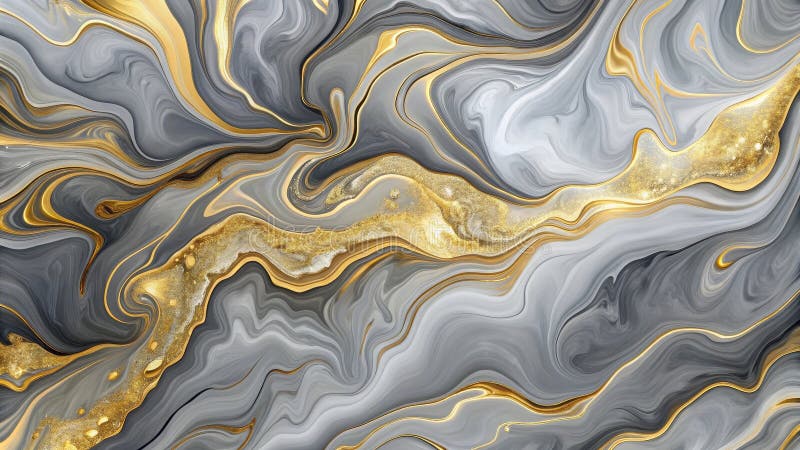 Abstract Swirling Grey and Gold Liquid Marble Texture Background ...
