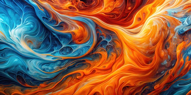Abstract Swirling Hues of Blue and Orange Paint. Generative AI Stock ...