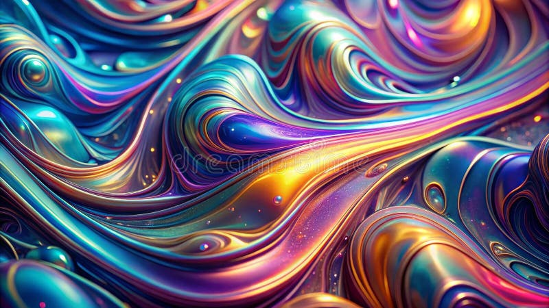 Abstract Swirling Iridescent Liquid Forms with Gleaming, Shimmering ...