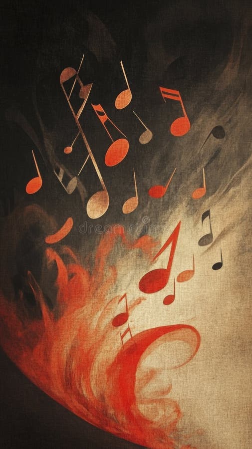 Abstract Swirling Melody with Floating Musical Notes Stock Illustration ...