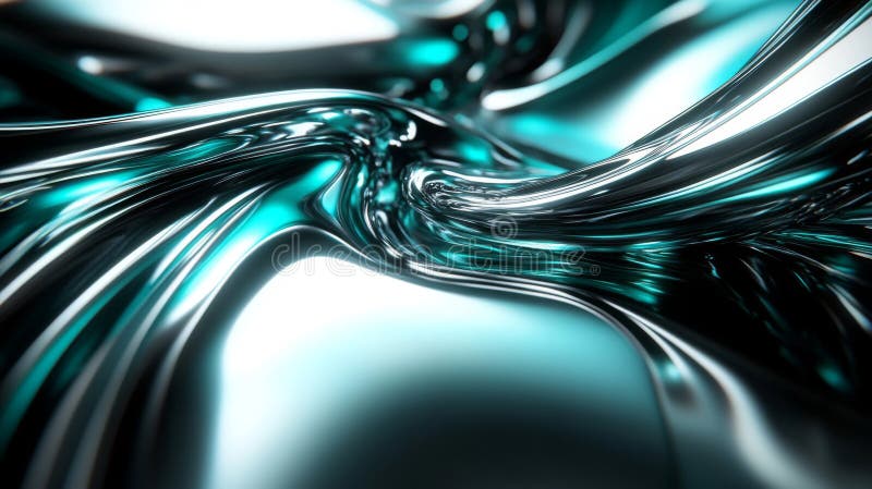 Abstract Swirling Metallic Fluid with Cyan and Blue Glow Stock ...