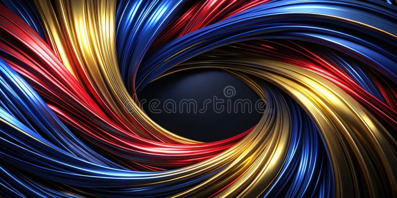 Abstract Swirling Metallic Forms in Red, Gold, and Blue Hues ...