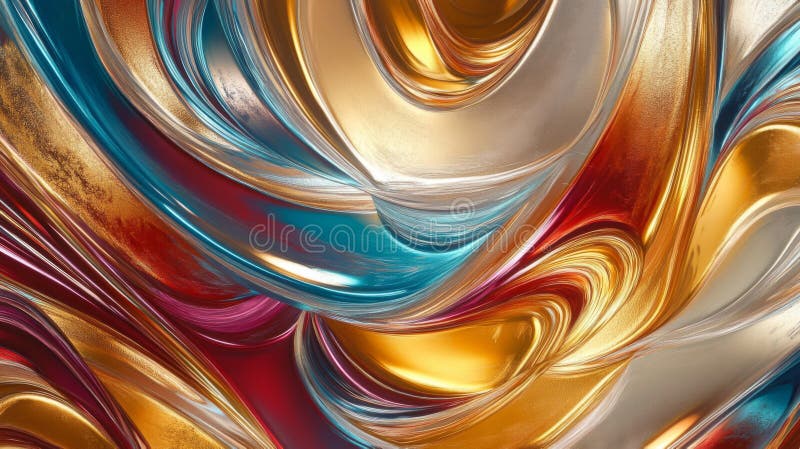 Abstract Swirling Metallic Paint in Red, Gold, and Blue Stock ...