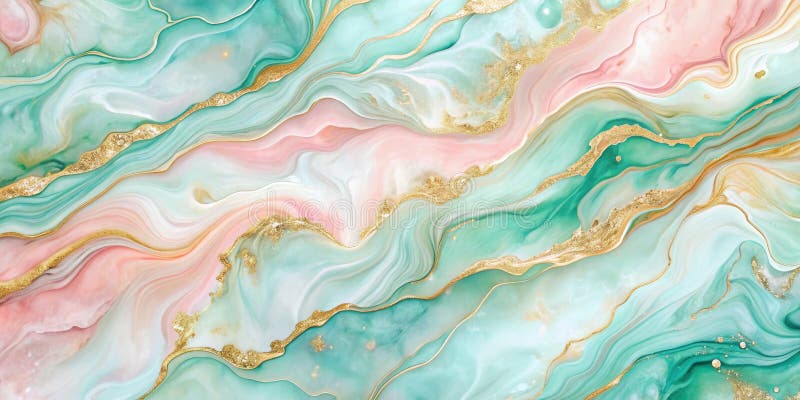 Abstract Swirling Mint, Pink, and Gold Marble Texture Elegant ...