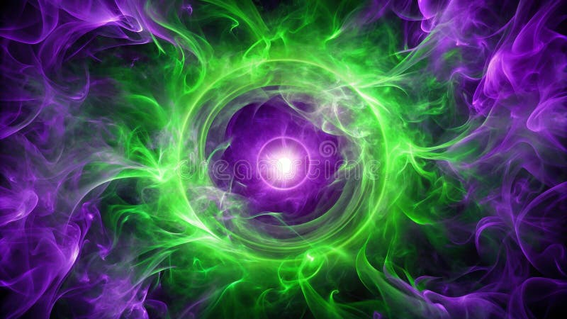 Abstract Swirling Nebula with Vibrant Green and Purple Energy ...