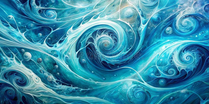 Abstract Swirling Ocean Depths with Ethereal Light and Floating Orbs ...