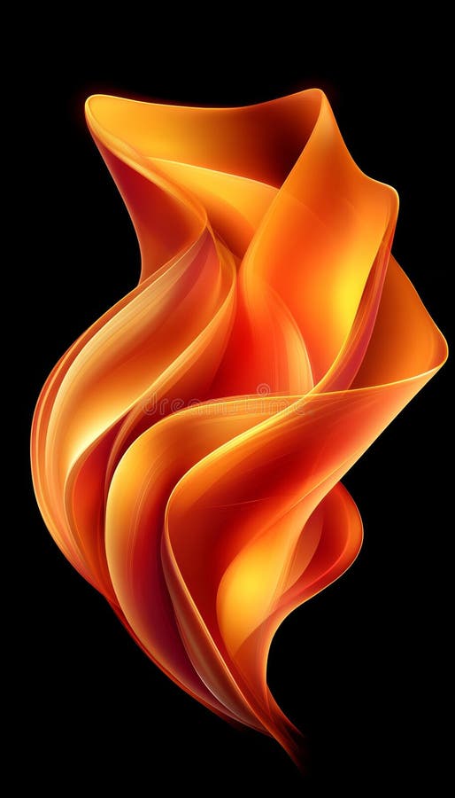 Abstract Swirling Orange Form on Black Background, Liquid Motion ...