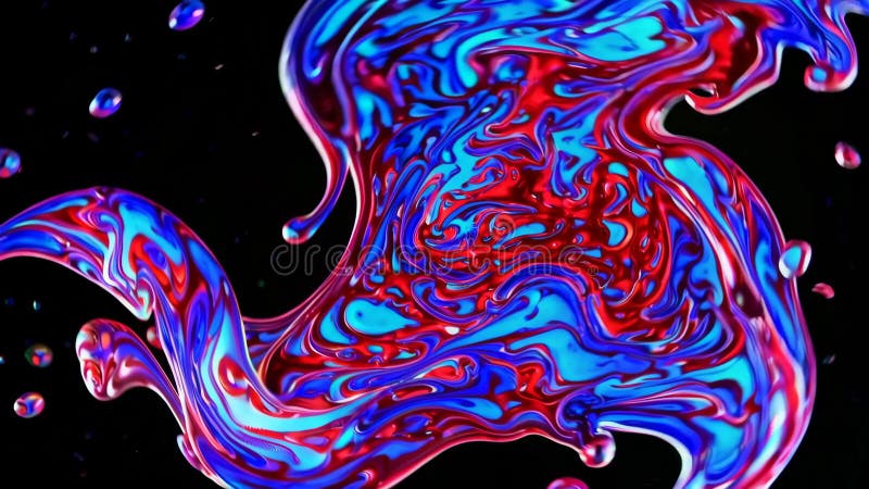 Abstract Swirling Pattern of Red and Blue Paint on Black Background ...