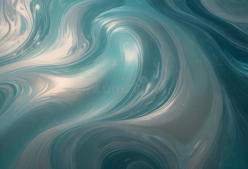Abstract Swirling Pattern of Turquoise, White, and Gold Paint, Creating ...