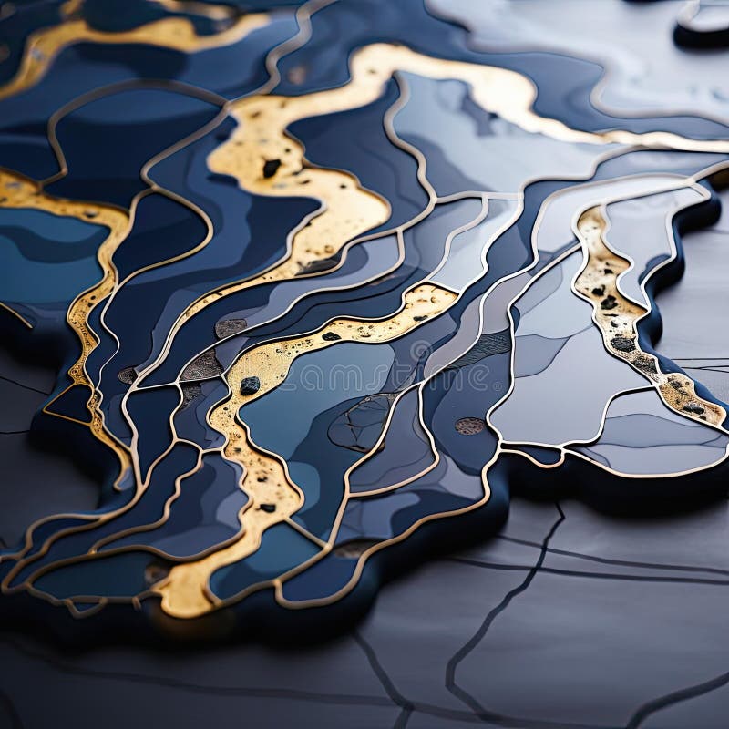 Abstract Swirling Patterns of Water with Golden Edges on a Map Stock ...