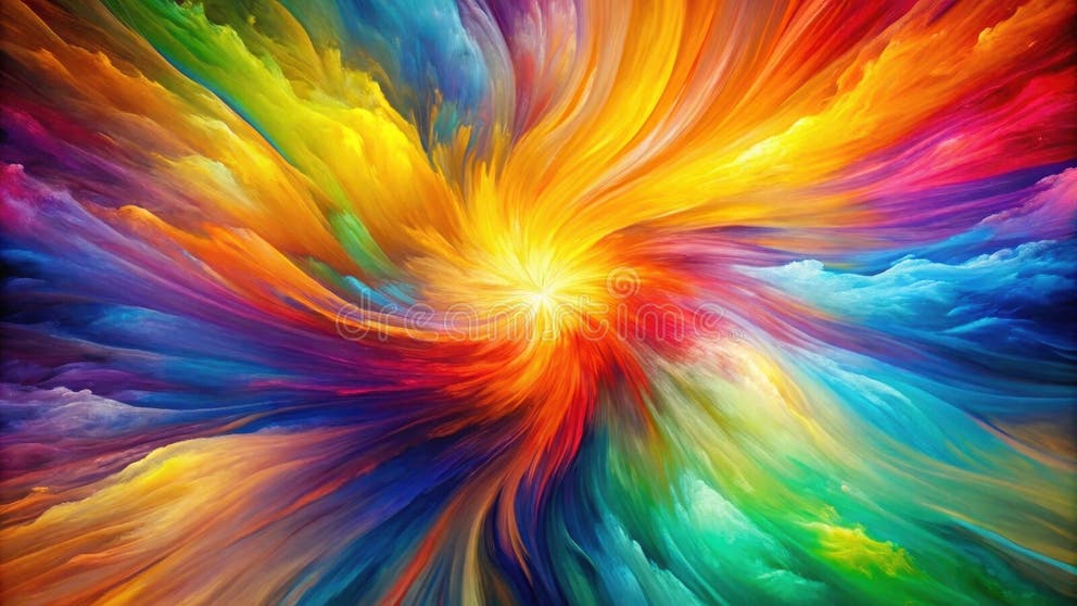 Abstract Swirling Rainbow Colors Radiating from Central Light Source ...