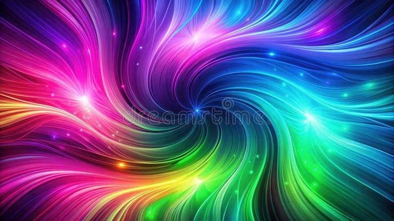 Abstract Swirling Rainbow Light Rays with Glowing Stars. Generative AI Stock Illustration ...