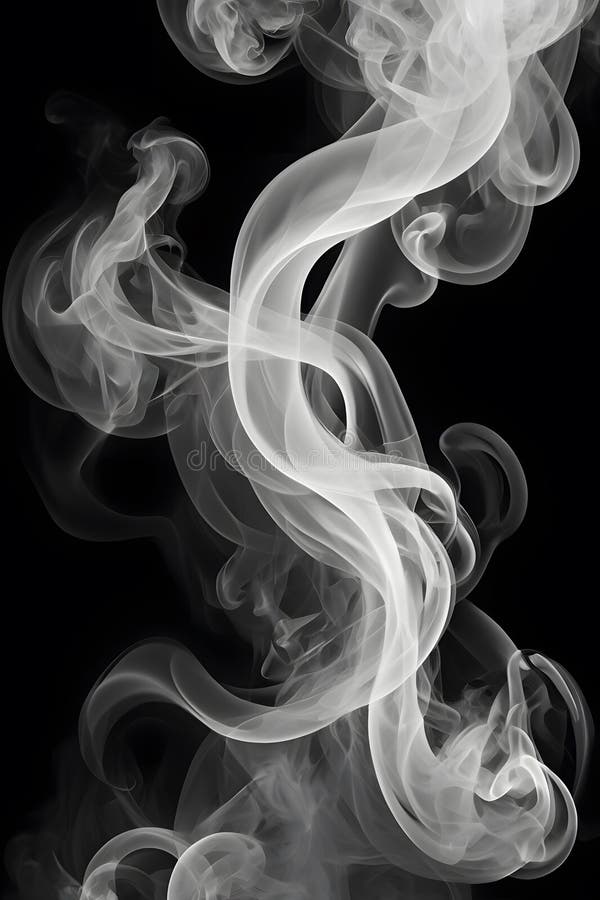 Abstract Swirling Smoke Design: White Smoke Trails on Black Background ...