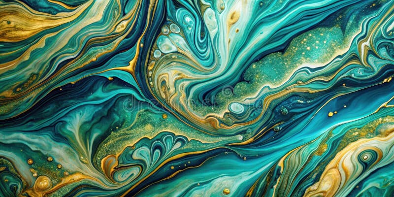 Abstract Swirling Teal and Gold Liquid Art Texture Background ...