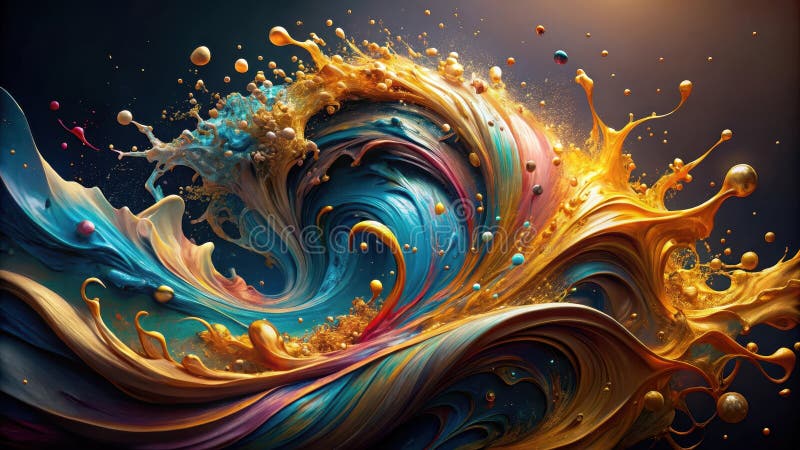 Abstract Swirling Vibrant Paint Explosion with Gold Accents. Generative ...