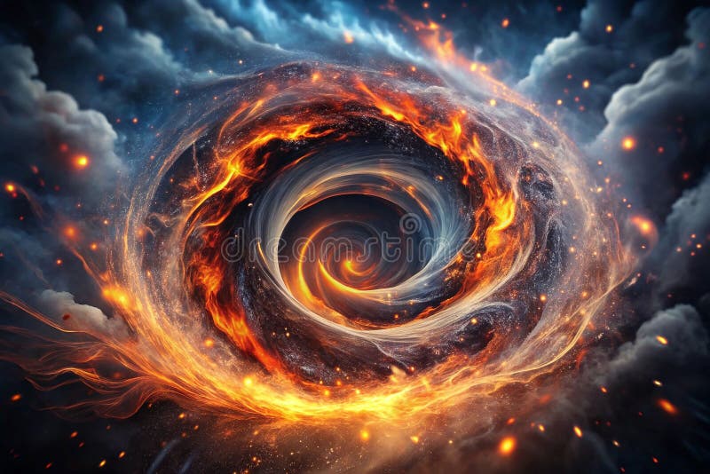 Abstract Swirling Vortex of Fire and Clouds Stock Illustration ...