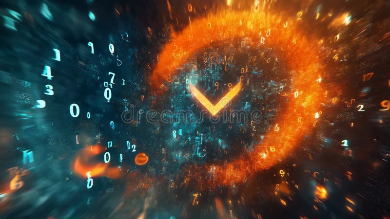 Abstract Swirling Vortex of Numbers and a Checkmark, Visualizing Data ...