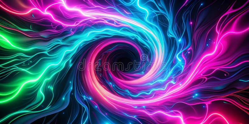 Abstract Swirling Vortex of Vibrant Neon Light Streams. Generative AI ...