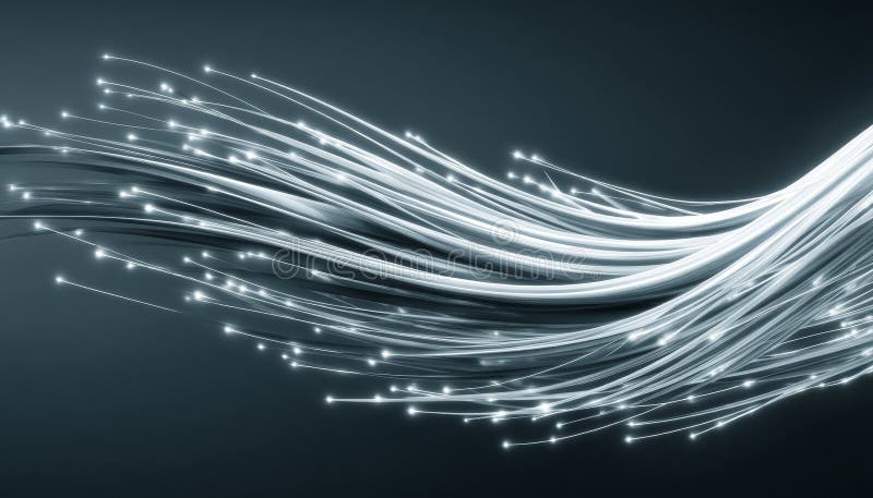 Abstract Swirling White Fiber Optic Cables on Dark Background, Concept ...