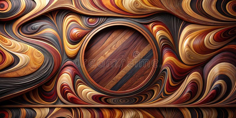 Abstract Swirling Wood Pattern with Circular Wooden Frame Insert ...