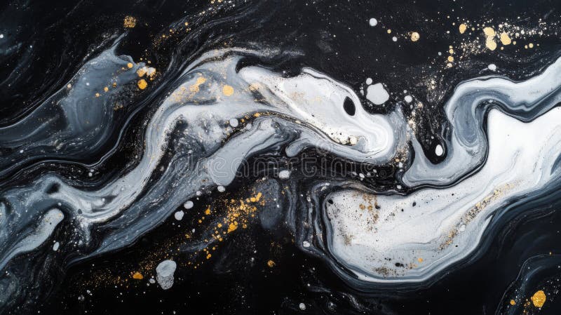 Abstract Swirls of Black, White, and Gold Paint Stock Illustration ...