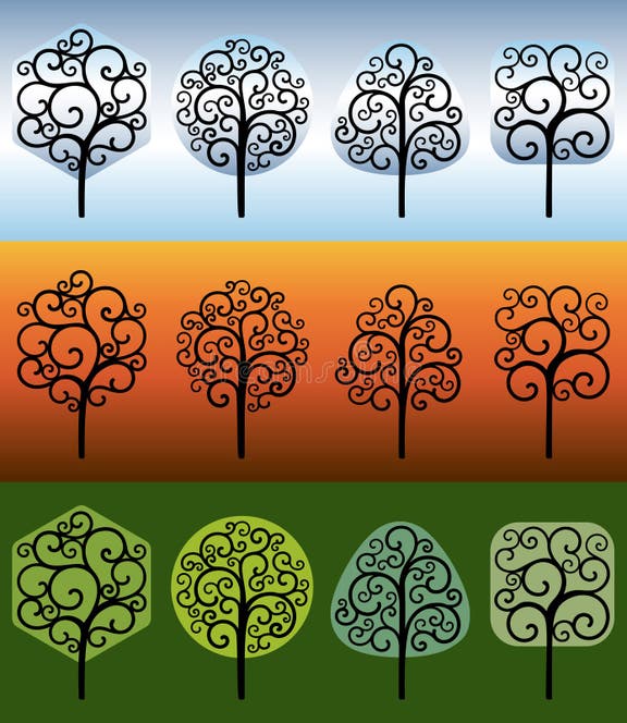 Abstract swirly trees stock vector. Illustration of button - 18887905