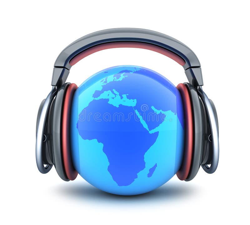 Music Earth with Headphones Stock Illustration - Illustration of music ...