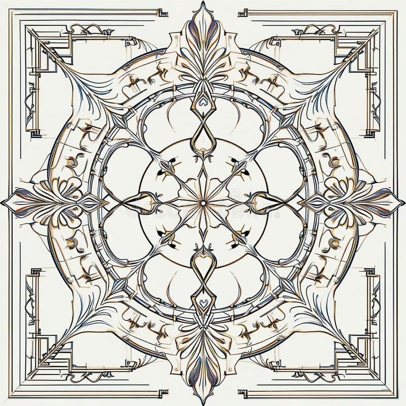 Abstract Symmetrical Drawing with Lines Ornaments and Patterns, Minimal ...